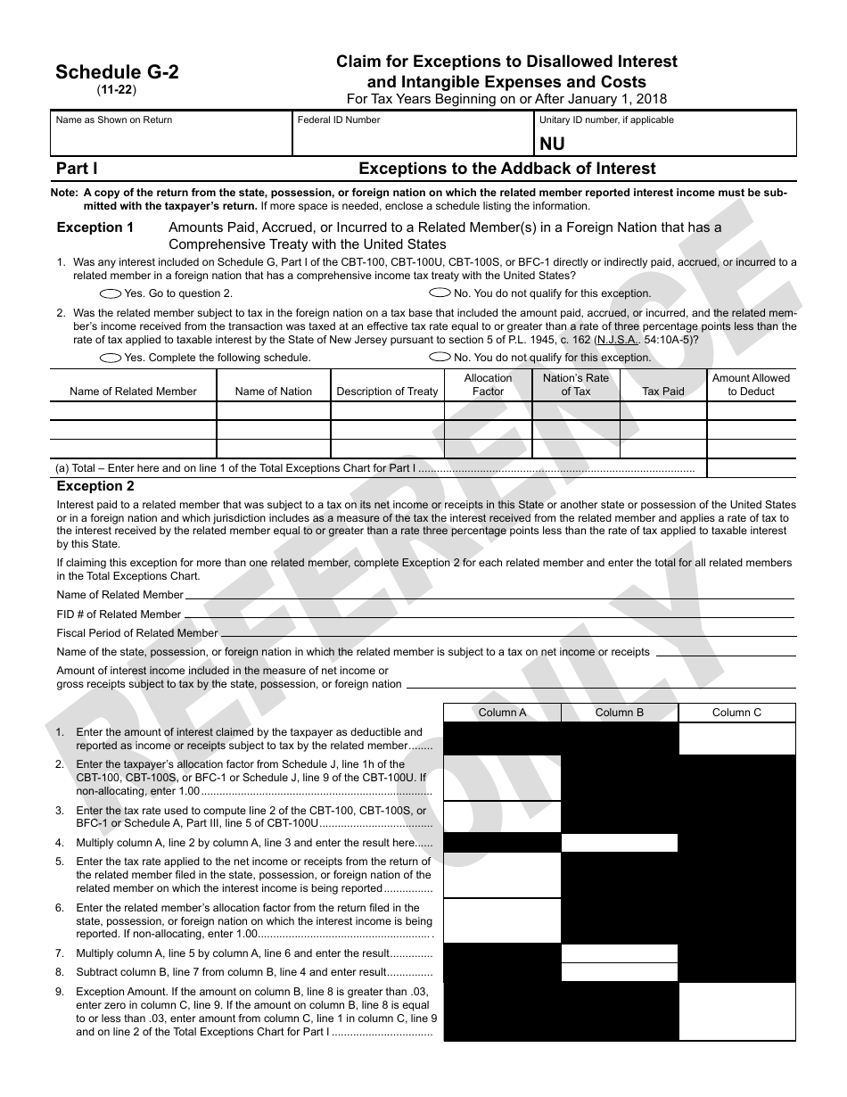 Schedule G-2 Download Printable PDF or Fill Online Claim for Exceptions ...