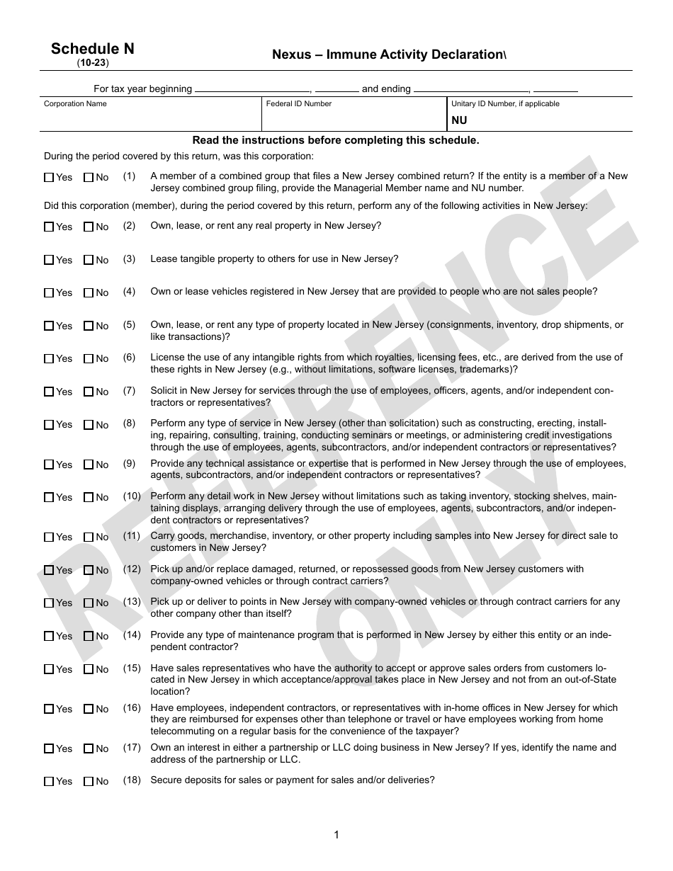 Schedule N Download Printable PDF or Fill Online Nexus - Immune ...