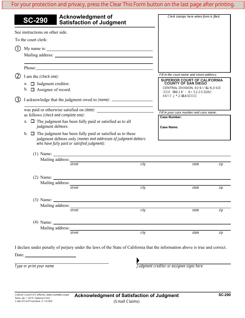 Form SC-290 - Fill Out, Sign Online and Download Fillable PDF, County of San Diego, California ...