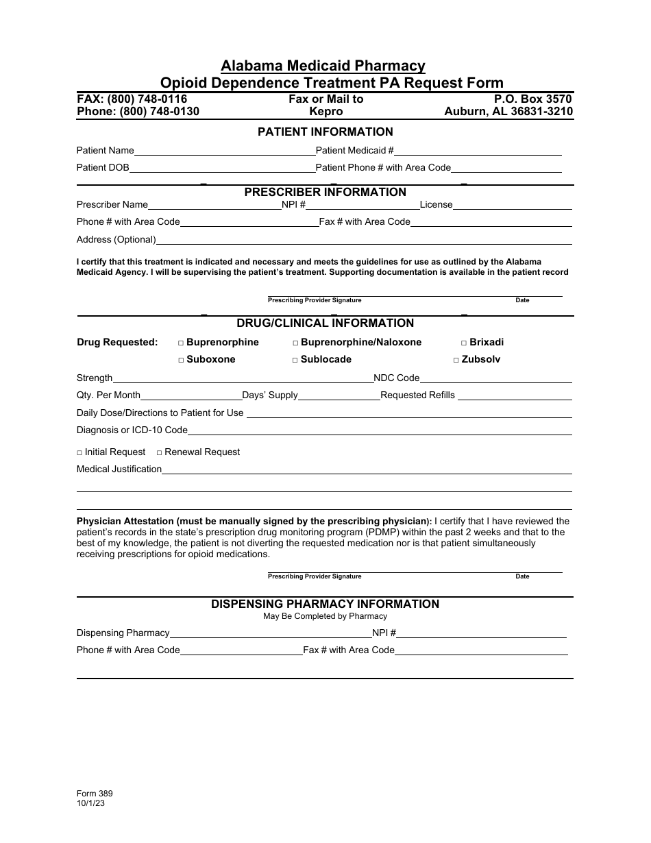 Form 389 Download Printable PDF or Fill Online Opioid Dependence ...