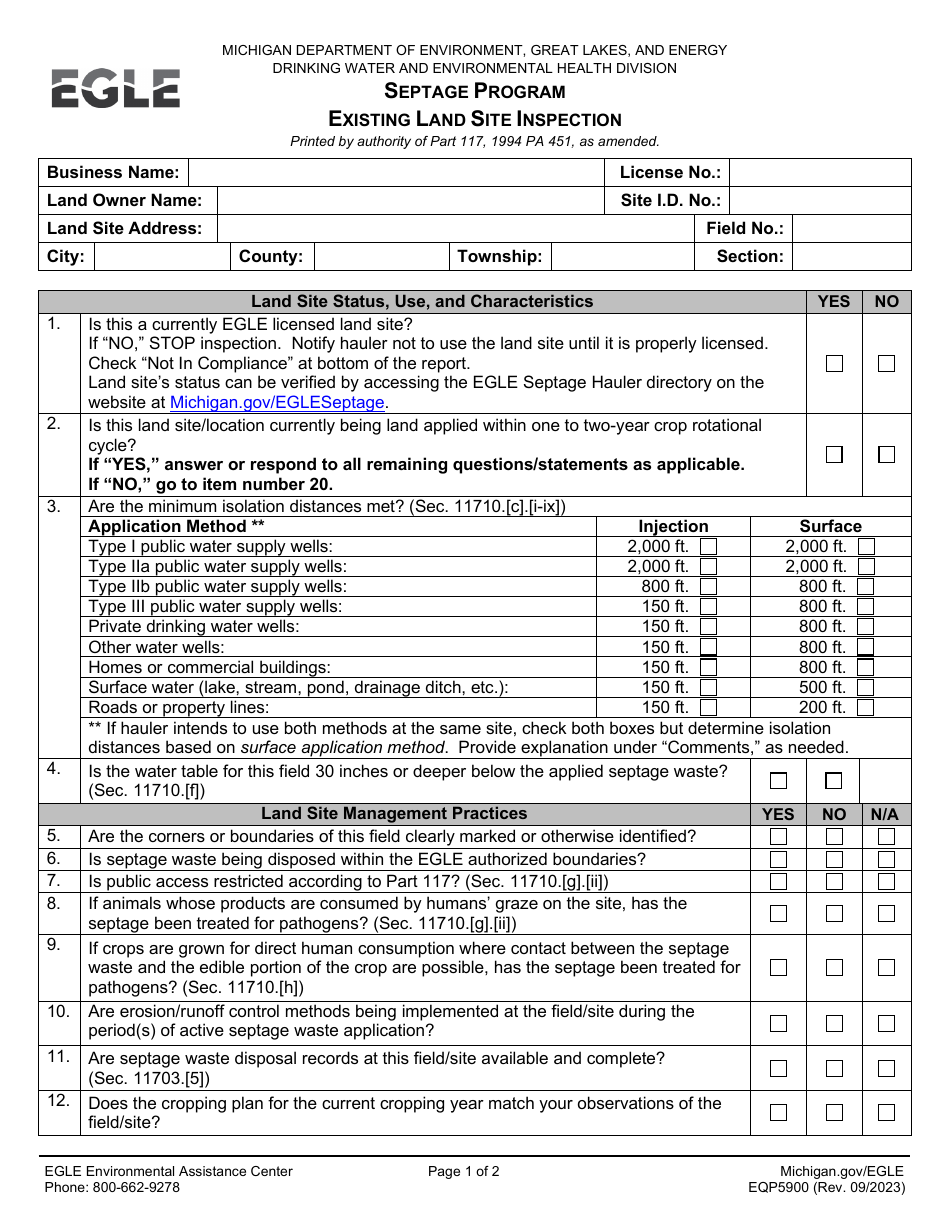 Form EQP5900 Download Fillable PDF or Fill Online Existing Land Site ...