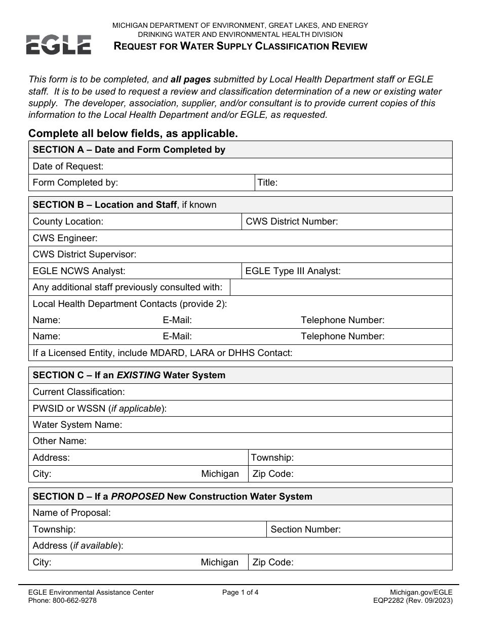 Form EQP2282 Download Fillable PDF or Fill Online Request for Water ...