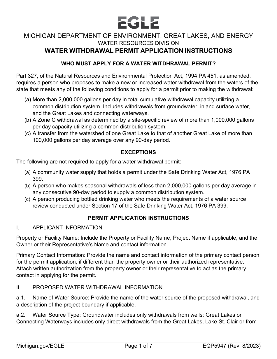 Form EQP5947 Download Fillable PDF or Fill Online Water Withdrawal ...