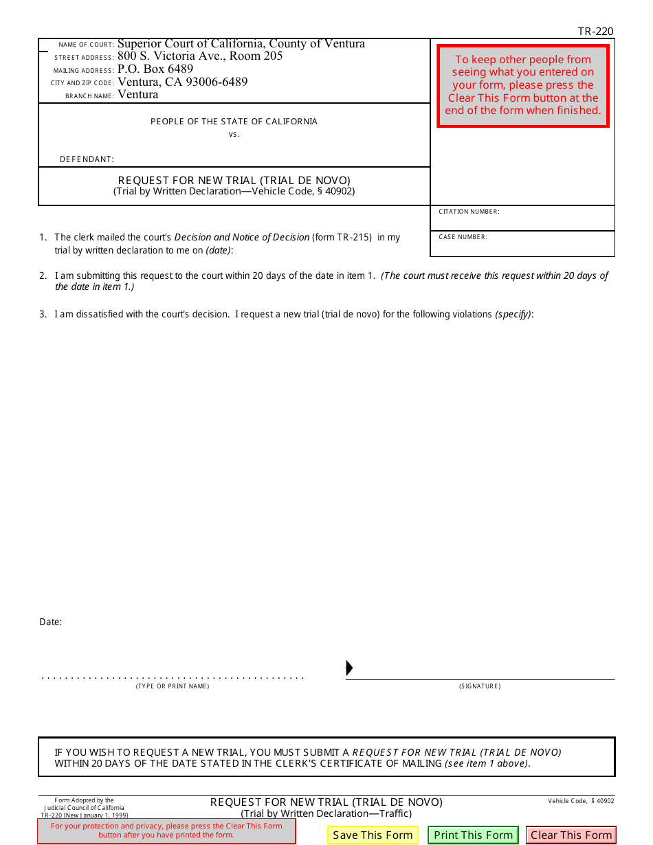 Form TR-220 - Fill Out, Sign Online and Download Fillable PDF, County ...