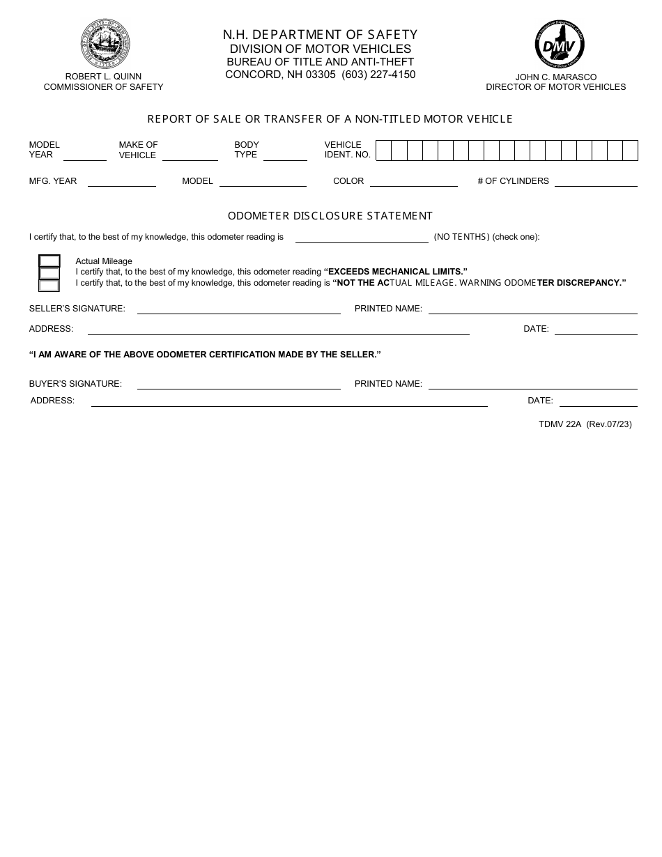 Form TDMV22A - Fill Out, Sign Online and Download Fillable PDF, New ...