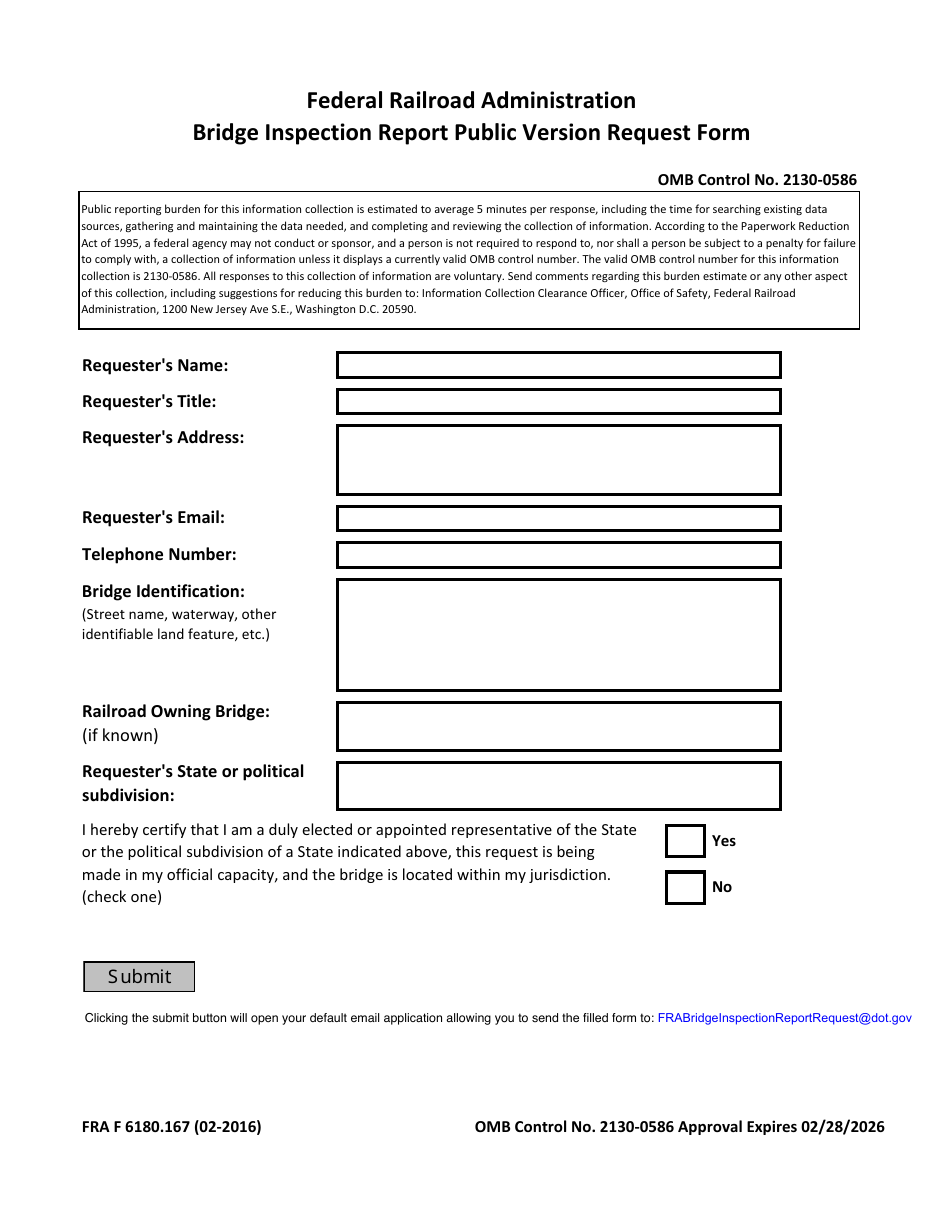 FRA Form 6180.167 - Fill Out, Sign Online and Download Fillable PDF ...