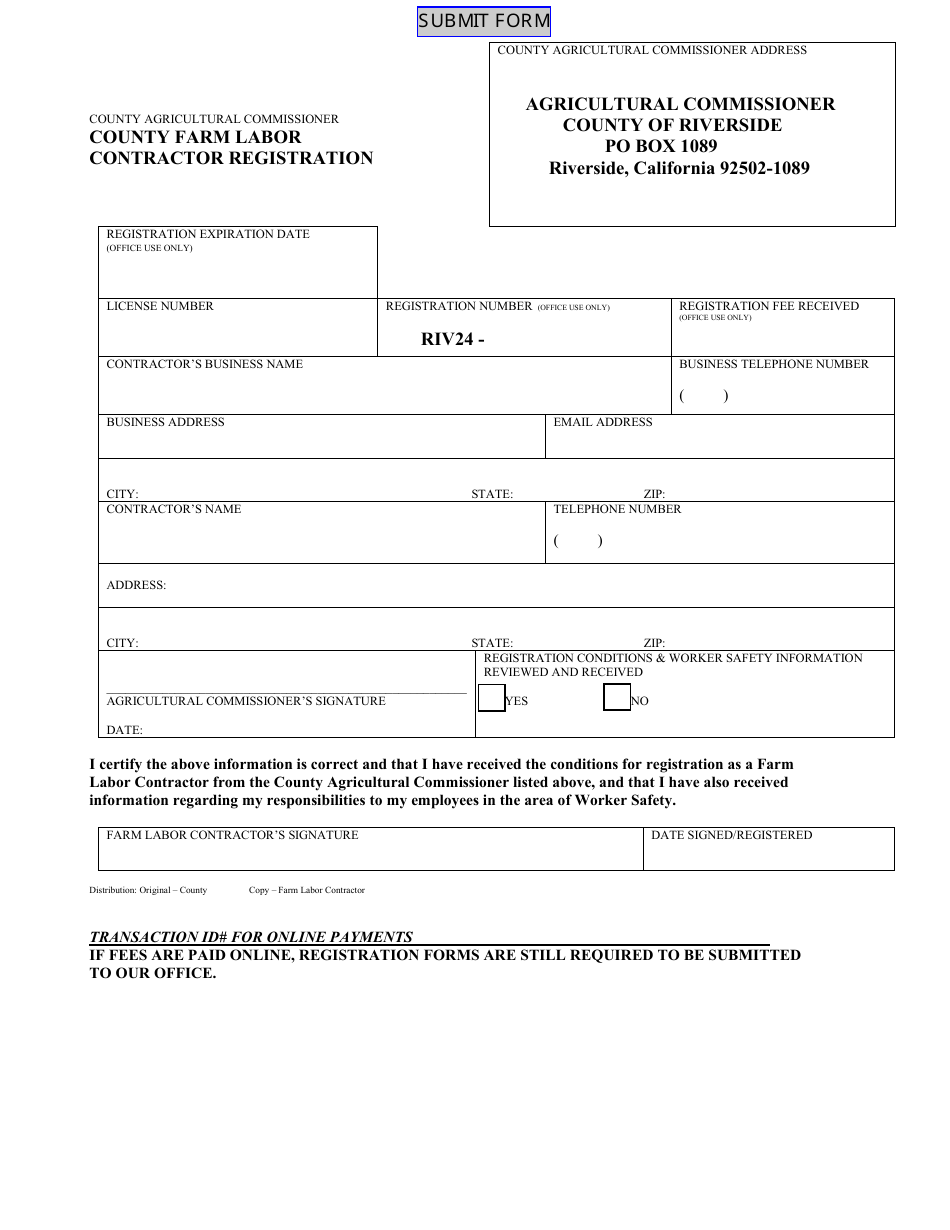 County of Riverside, California County Farm Labor Contractor ...