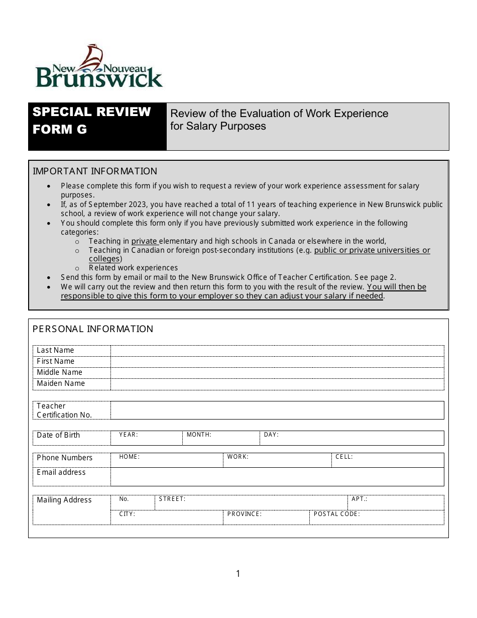 Special Review Form G - Fill Out, Sign Online and Download Printable ...