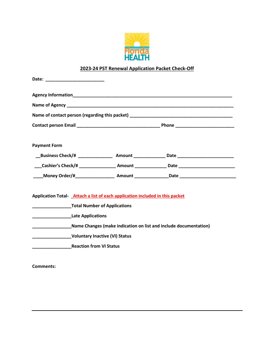 2024 Florida Pst Renewal Application Packet Check-Off Download ...