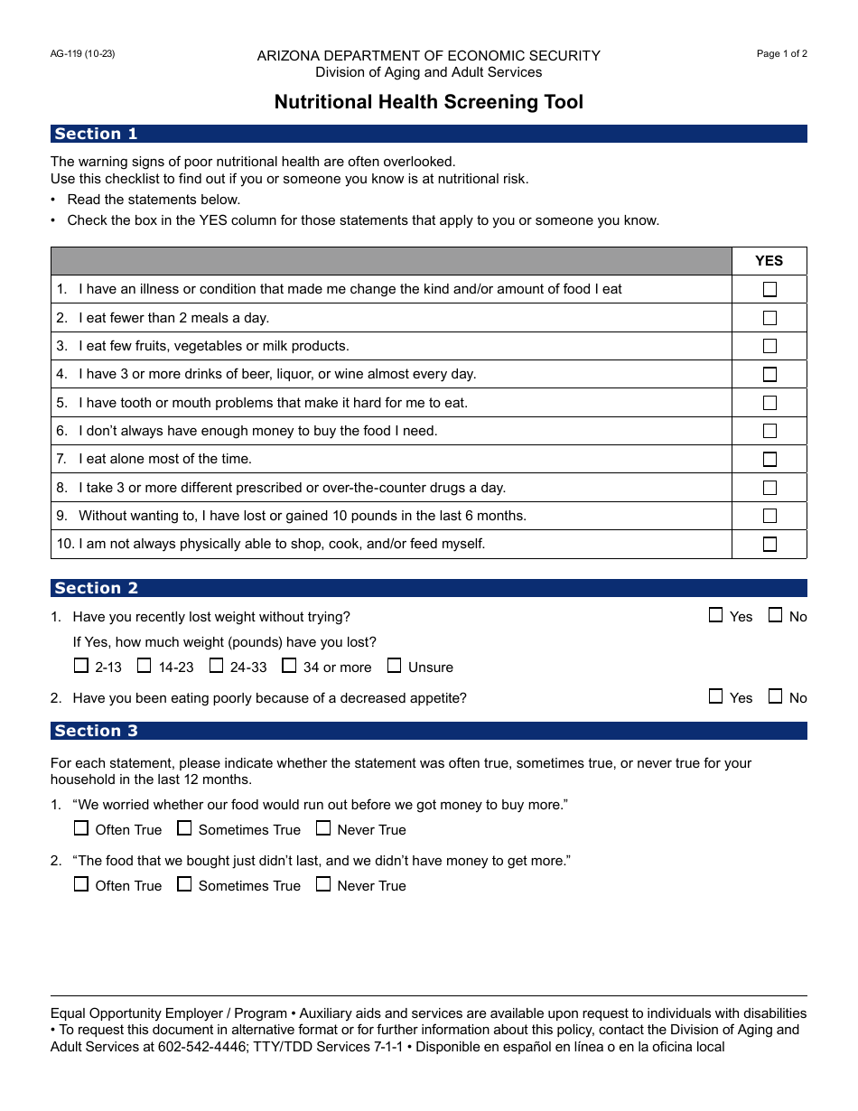 Form AG-119 - Fill Out, Sign Online and Download Fillable PDF, Arizona ...