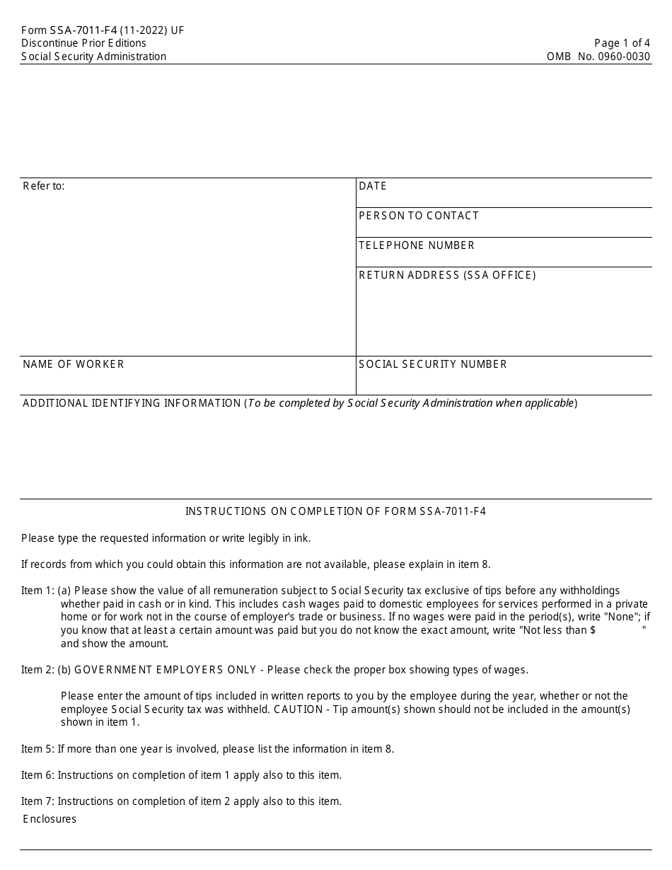 Form SSA-7011-F4 - Fill Out, Sign Online and Download Fillable PDF | Templateroller