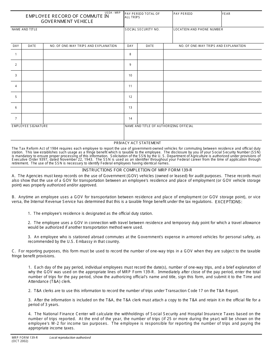 MRP Form 139-R - Fill Out, Sign Online and Download Printable PDF ...