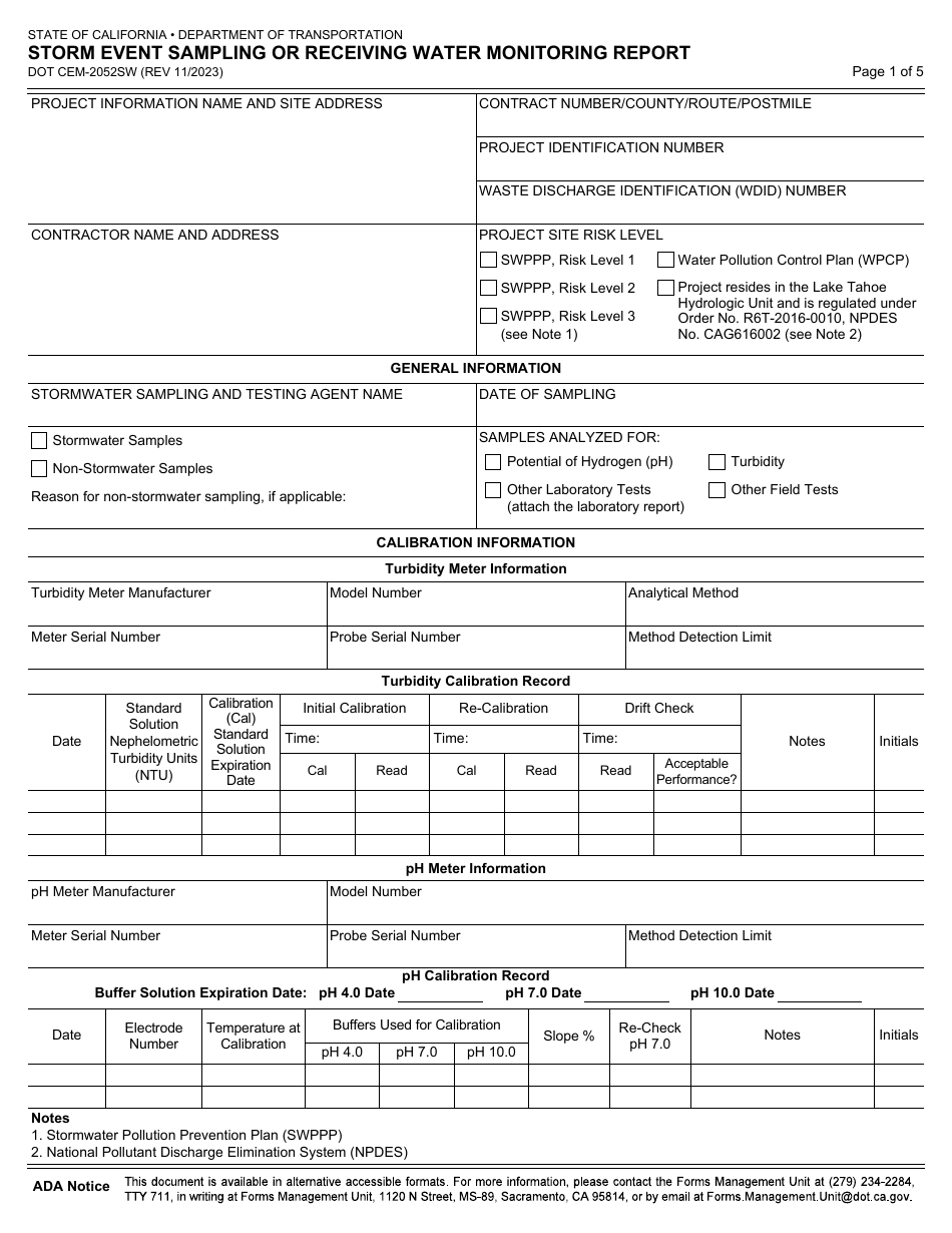 Form DOT CEM-2052SW Download Fillable PDF or Fill Online Storm Event ...