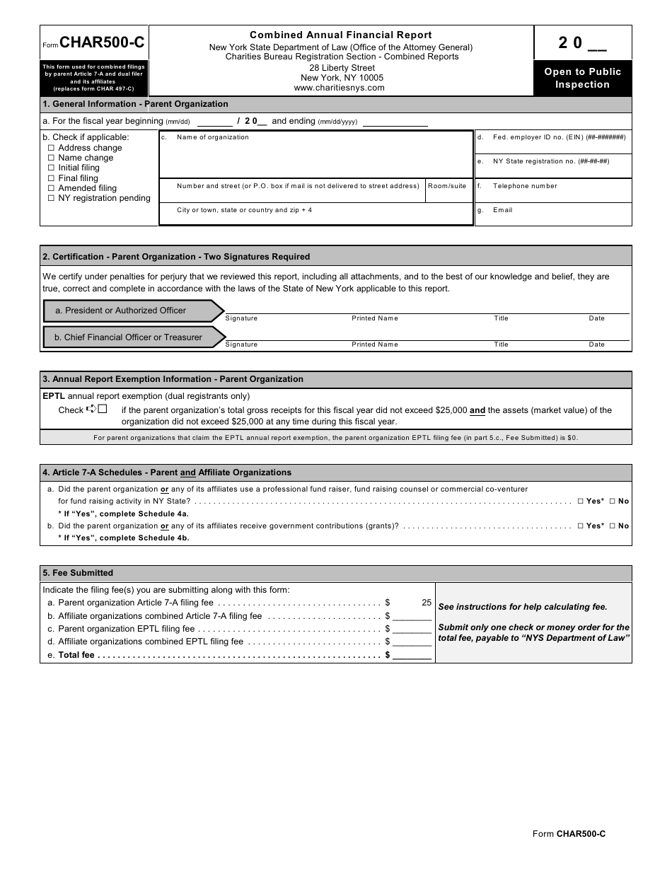Form CHAR500-C Download Printable PDF or Fill Online Combined Annual ...
