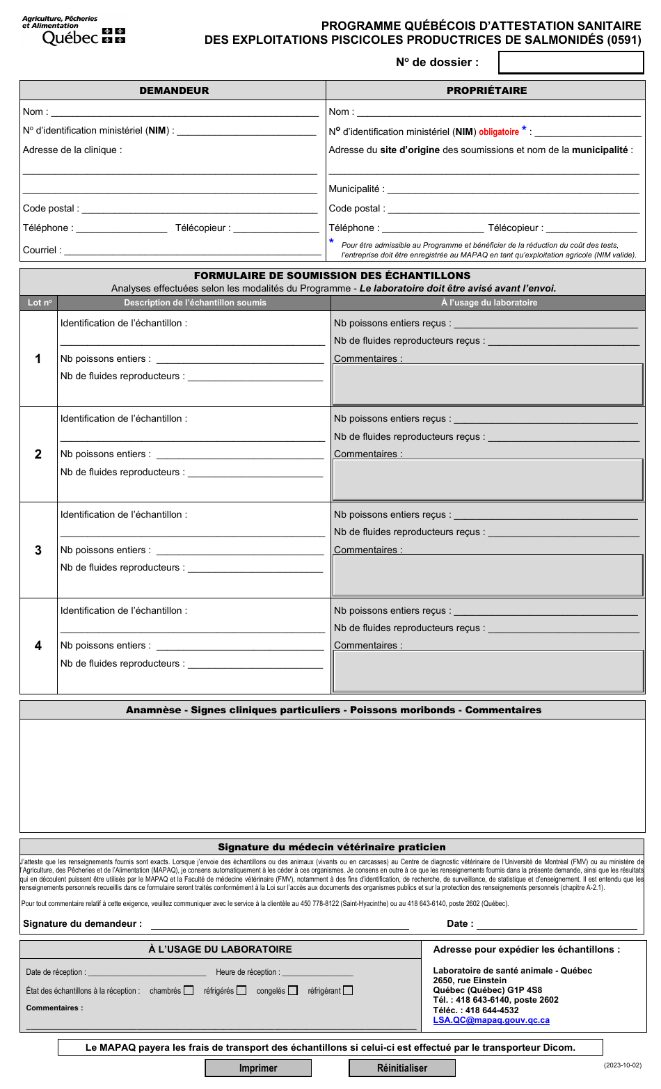 Quebec Canada Formulaire De Soumission DES Echantillons - Programme ...