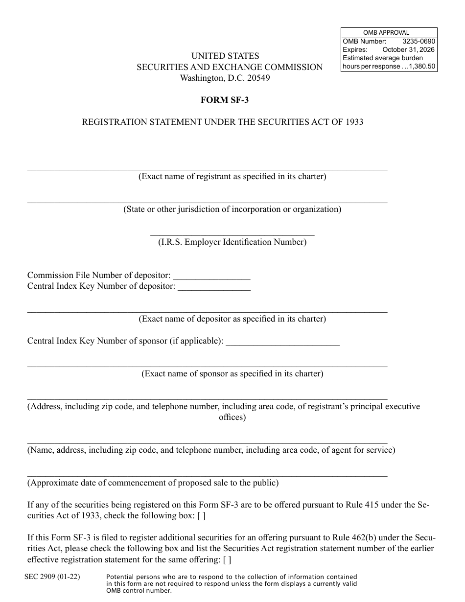 Form SF-3 (SEC Form 2909) Download Printable PDF or Fill Online ...