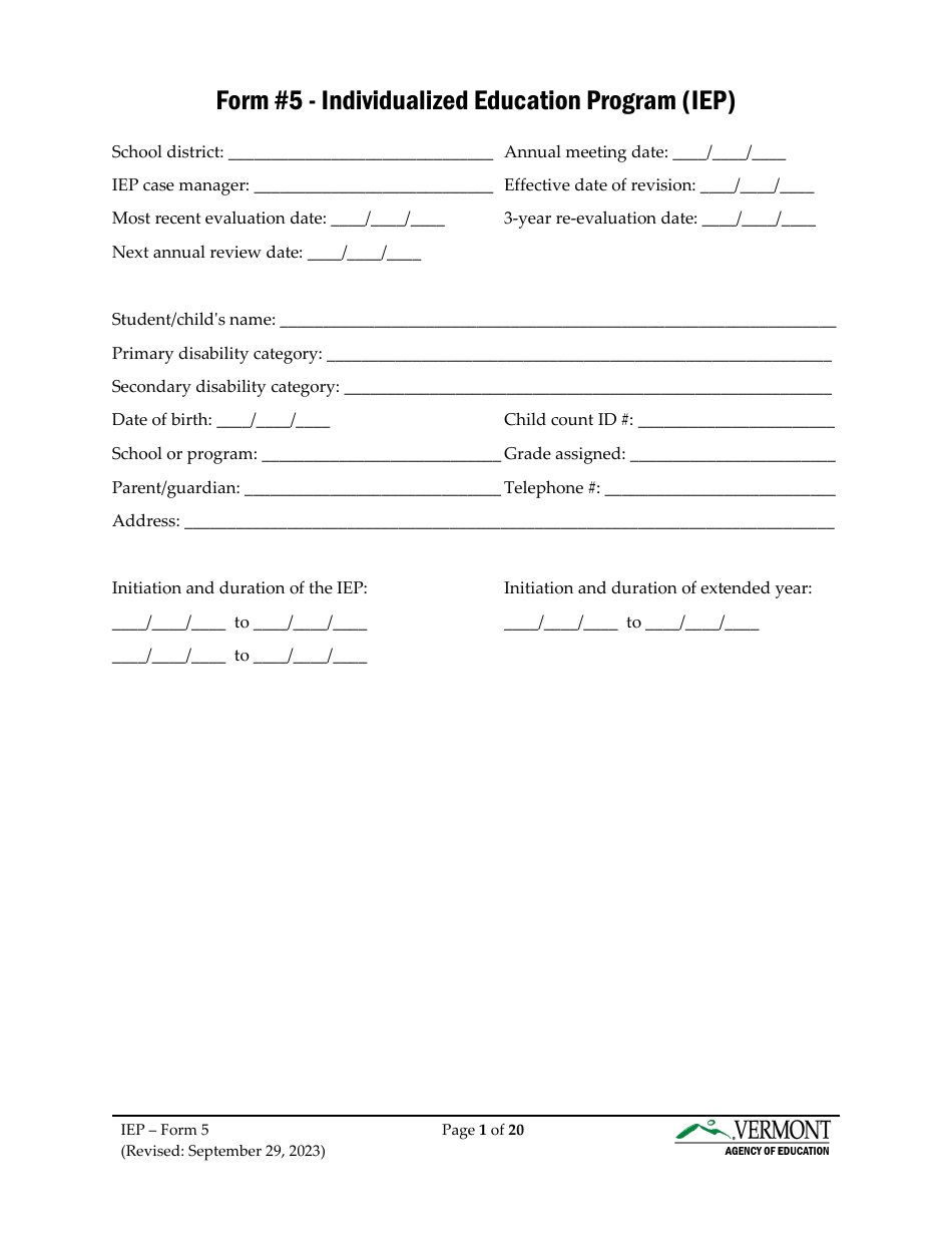 Form 5 Download Printable PDF or Fill Online Individualized Education ...