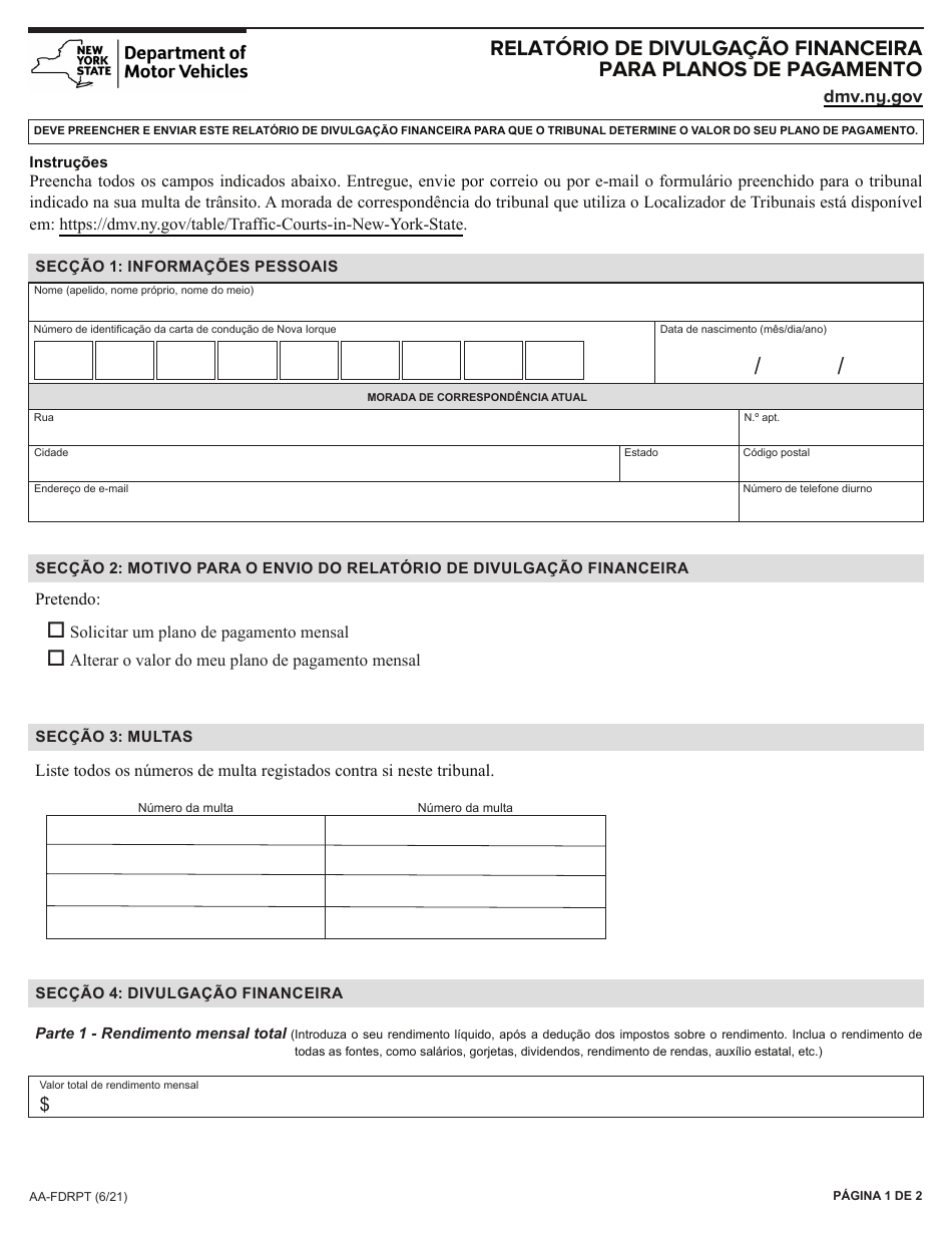 Form AA-FDRPT - Fill Out, Sign Online and Download Fillable PDF, New ...