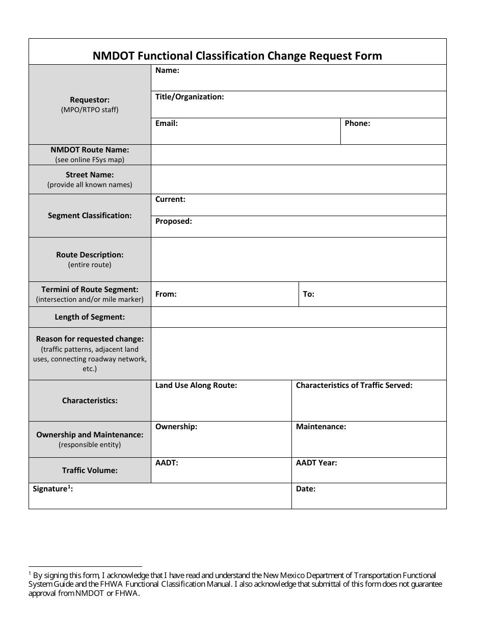 New Mexico Nmdot Functional Classification Change Request Form - Fill ...