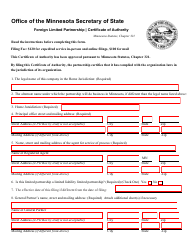 Minnesota Foreign Limited Partnership Certificate of Authority - Fill ...
