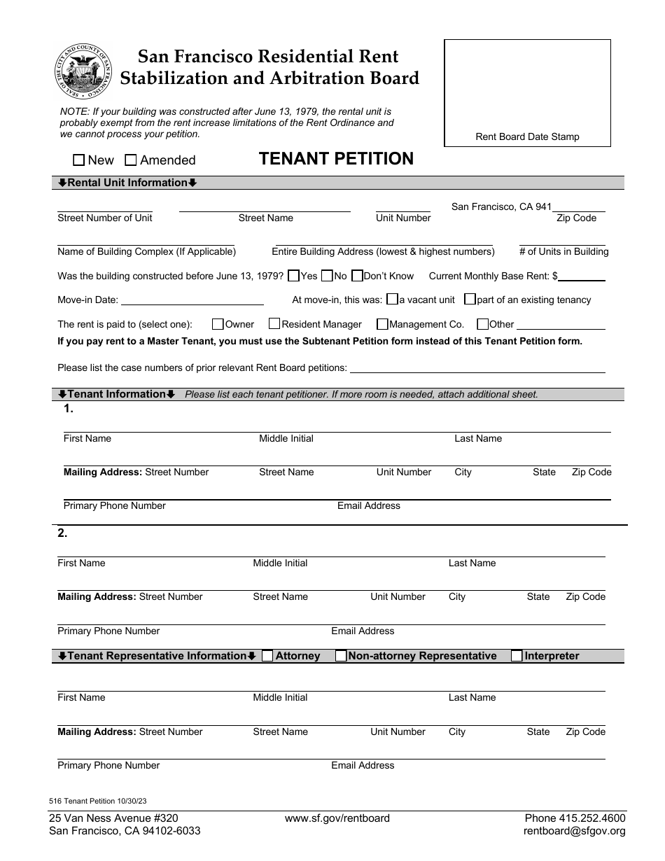 Form 516A Download Fillable PDF or Fill Online Tenant Petition ...