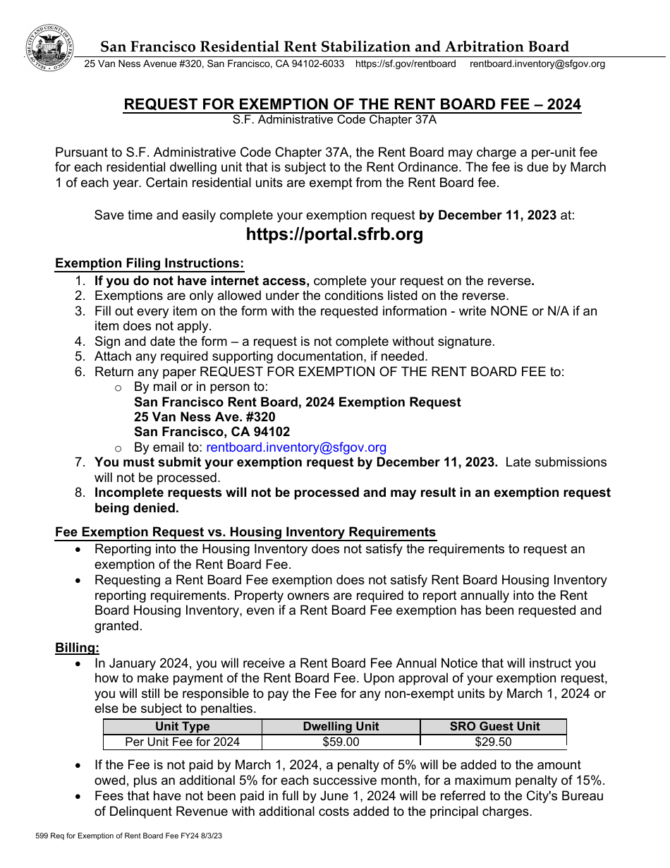 Form 599 Download Fillable PDF or Fill Online Request for Exemption of ...