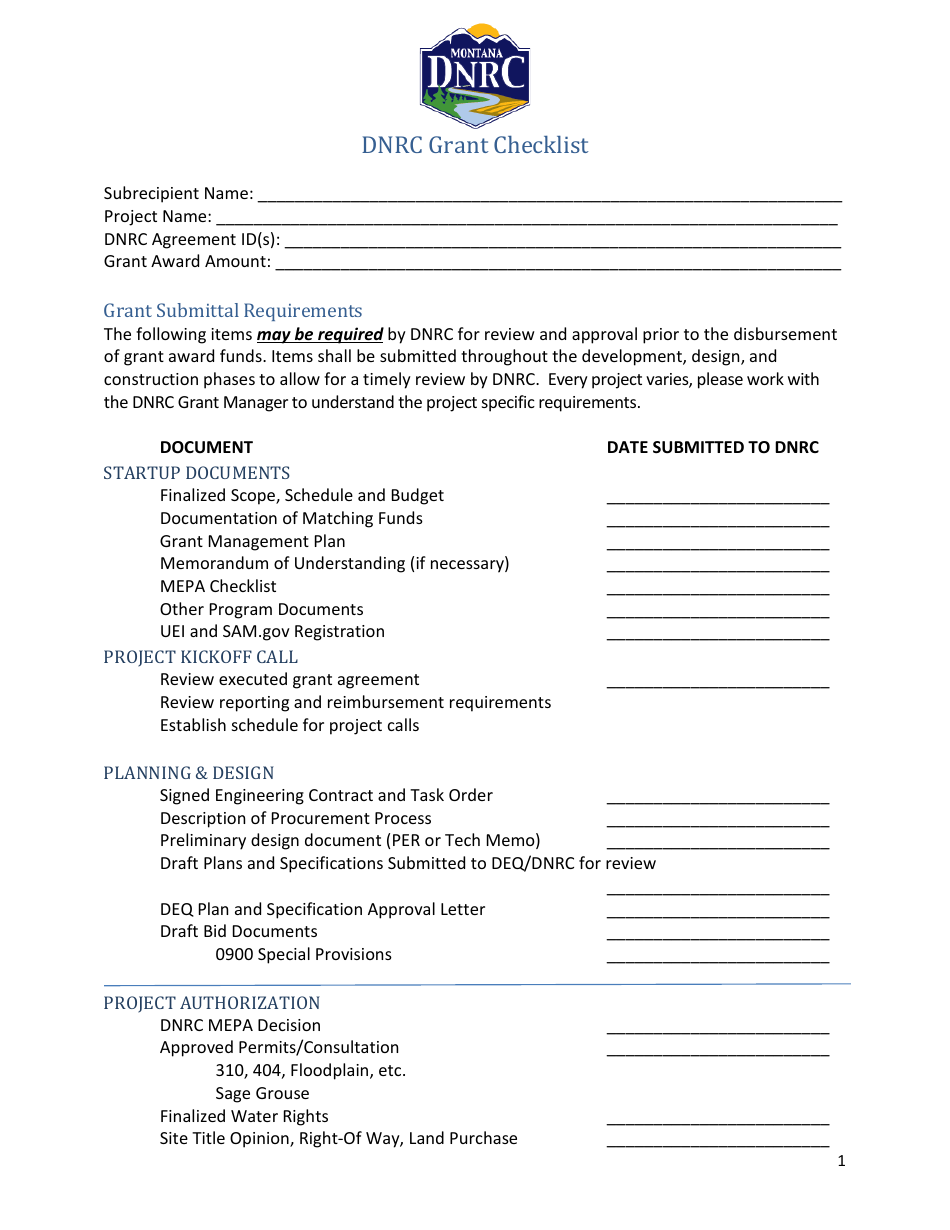 Montana Dnrc Grant Checklist - Fill Out, Sign Online and Download PDF ...