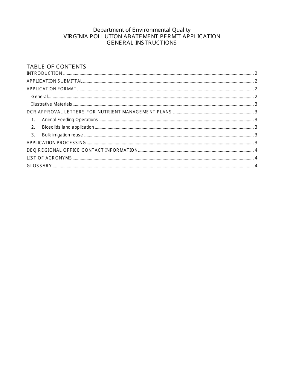 Virginia Virginia Pollution Abatement Permit Application General ...