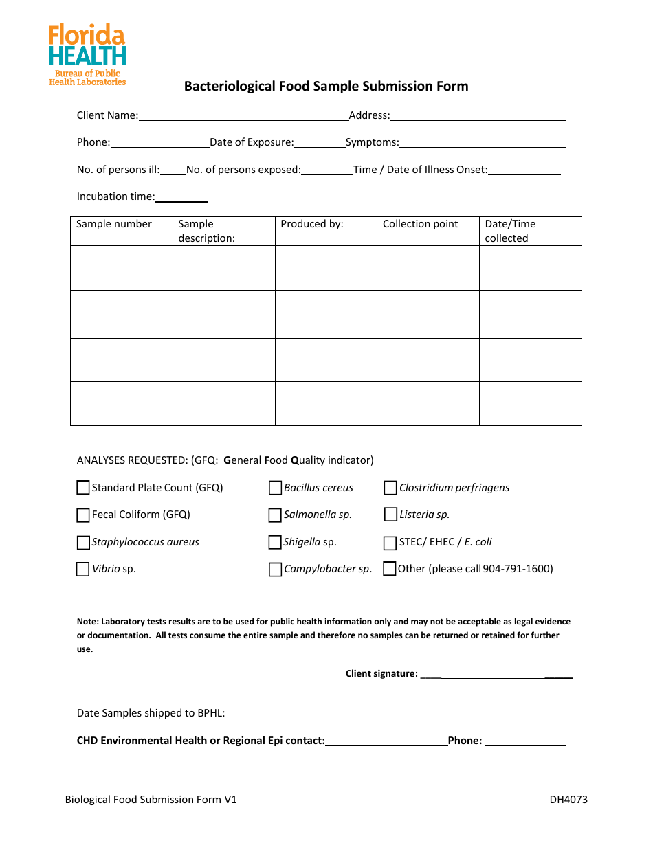 Form DH4073 - Fill Out, Sign Online and Download Fillable PDF, Florida | Templateroller