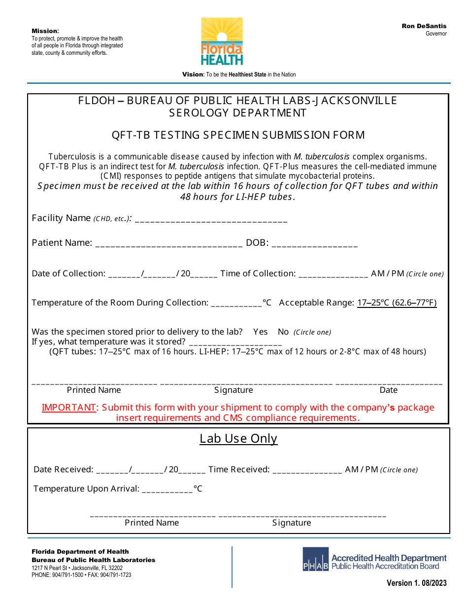 Florida Qft-Tb Testing Specimen Submission Form - Fill Out, Sign Online ...