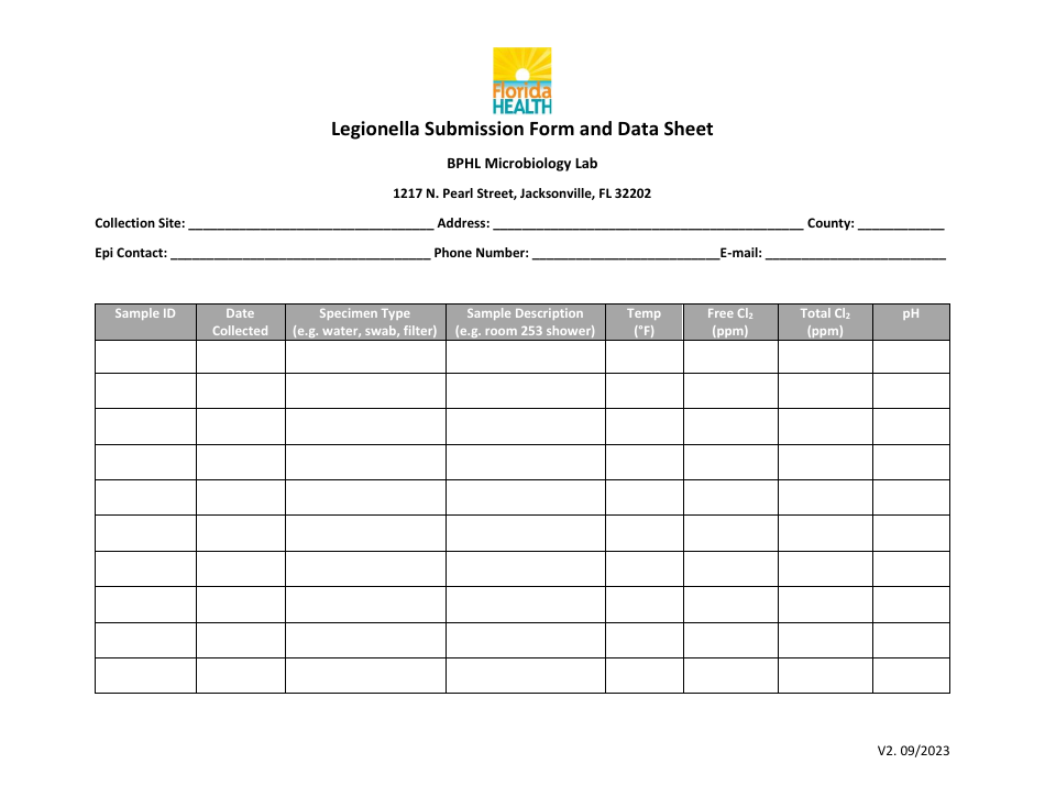 Florida Legionella Submission Form and Data Sheet - Fill Out, Sign ...