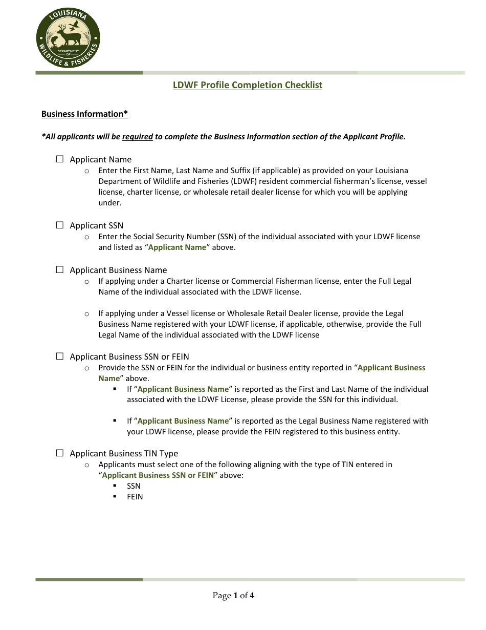 Louisiana Ldwf Profile Completion Checklist - Fill Out, Sign Online and ...