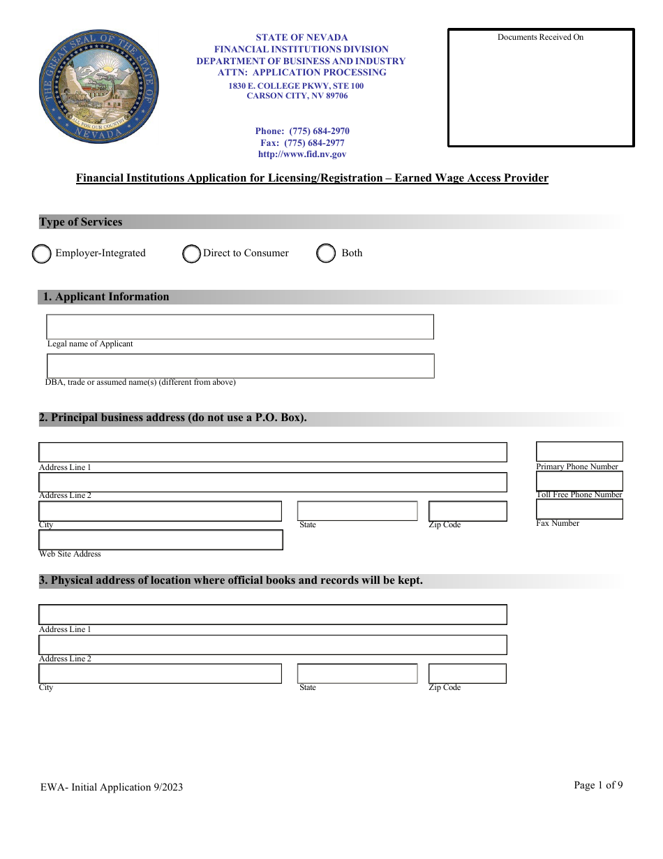 Nevada Financial Institutions Application for Licensing/Registration ...