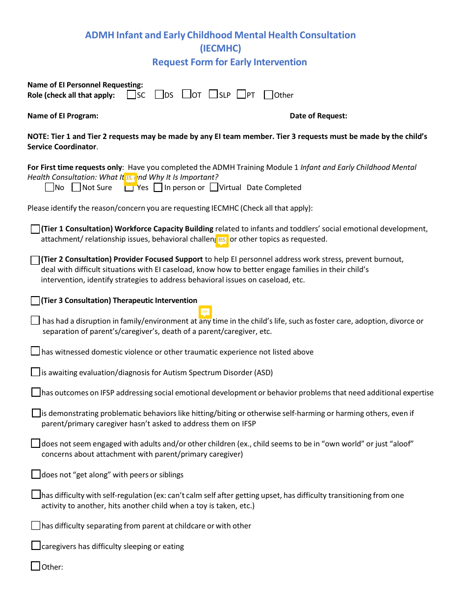 Alabama Admh Infant and Early Childhood Mental Health Consultation (Iecmhc) Request Form for ...