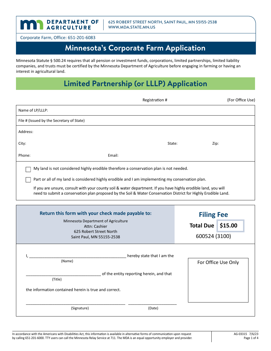 Form AG-03315 - Fill Out, Sign Online and Download Fillable PDF ...