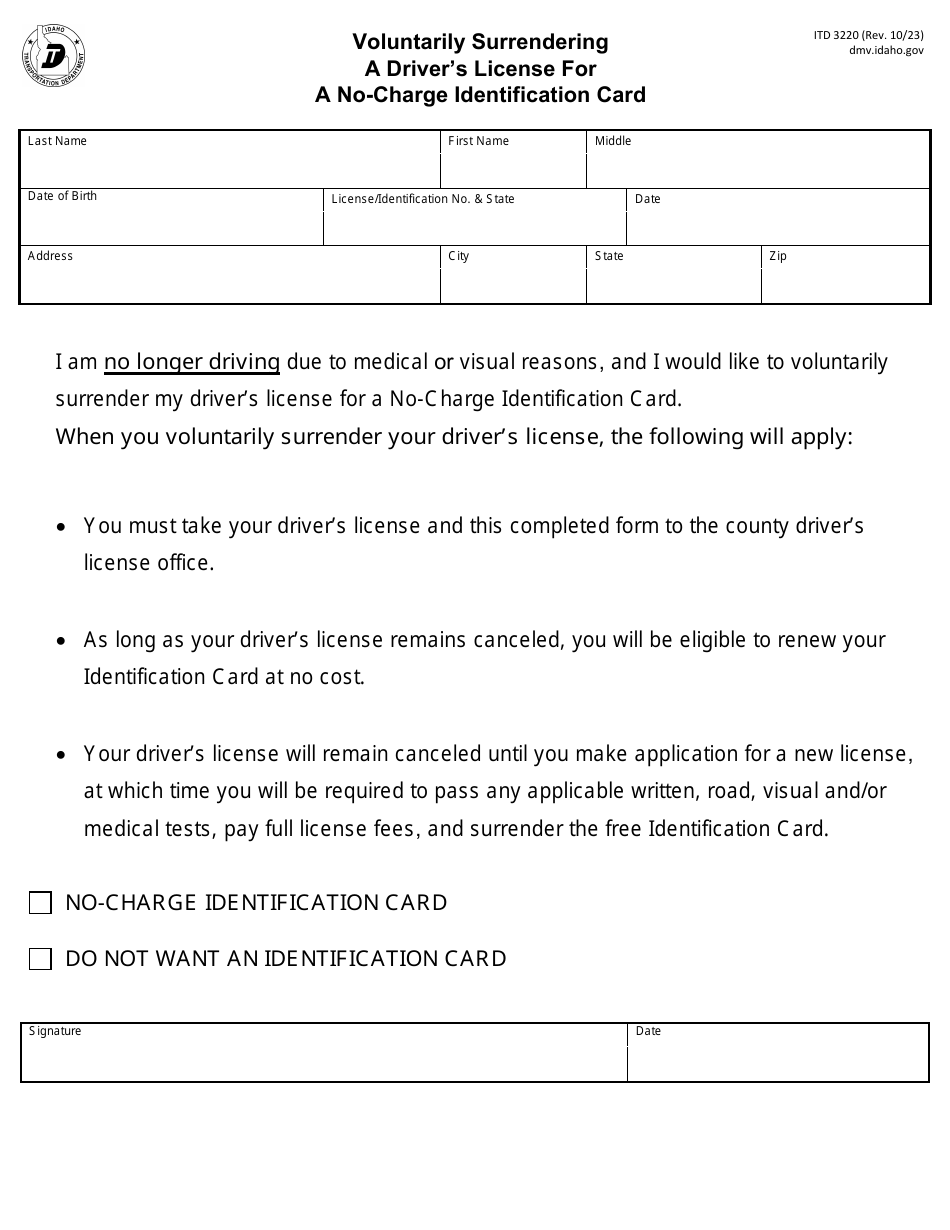 Form ITD3220 - Fill Out, Sign Online and Download Fillable PDF, Idaho ...