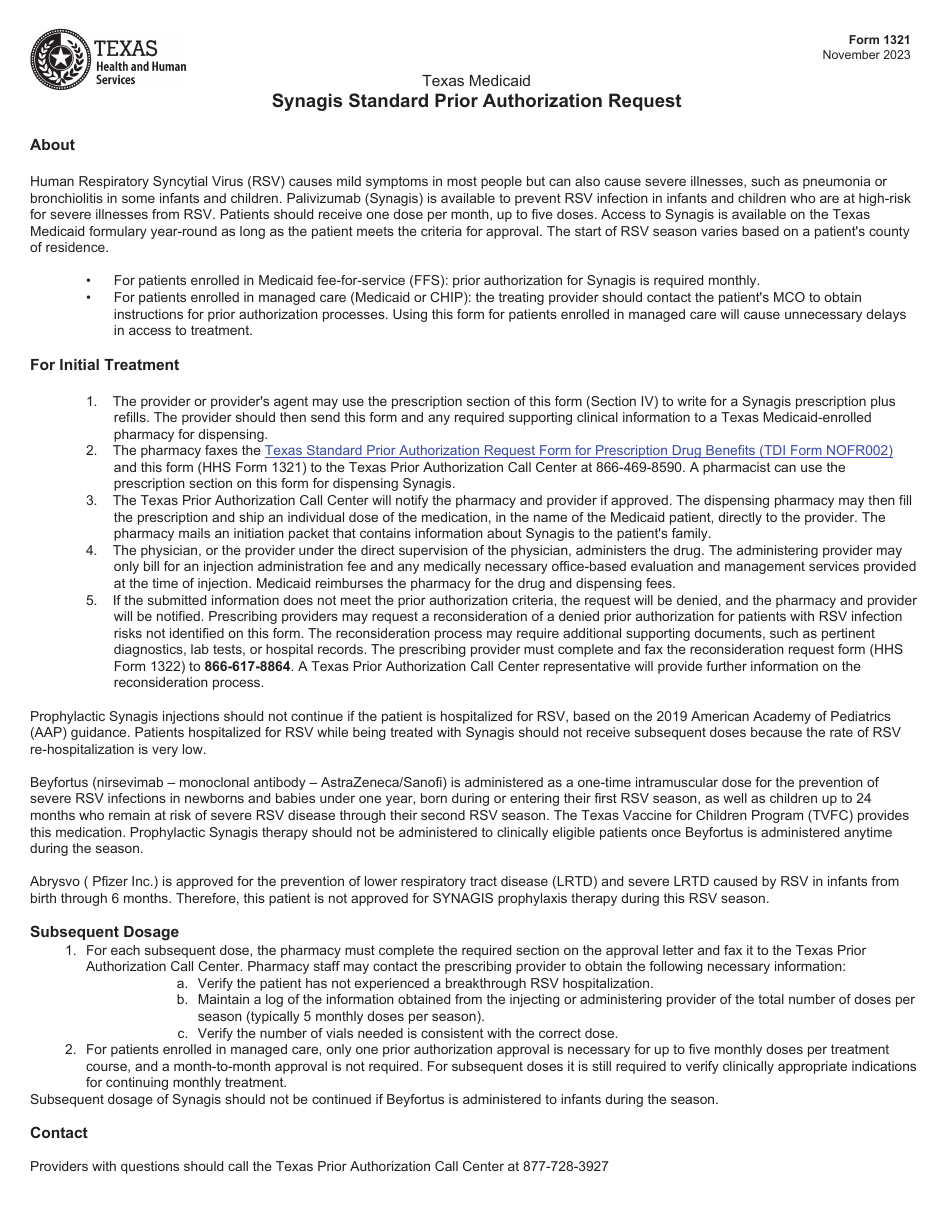 Form 1321 Download Fillable PDF or Fill Online Synagis Standard Prior Authorization Request ...