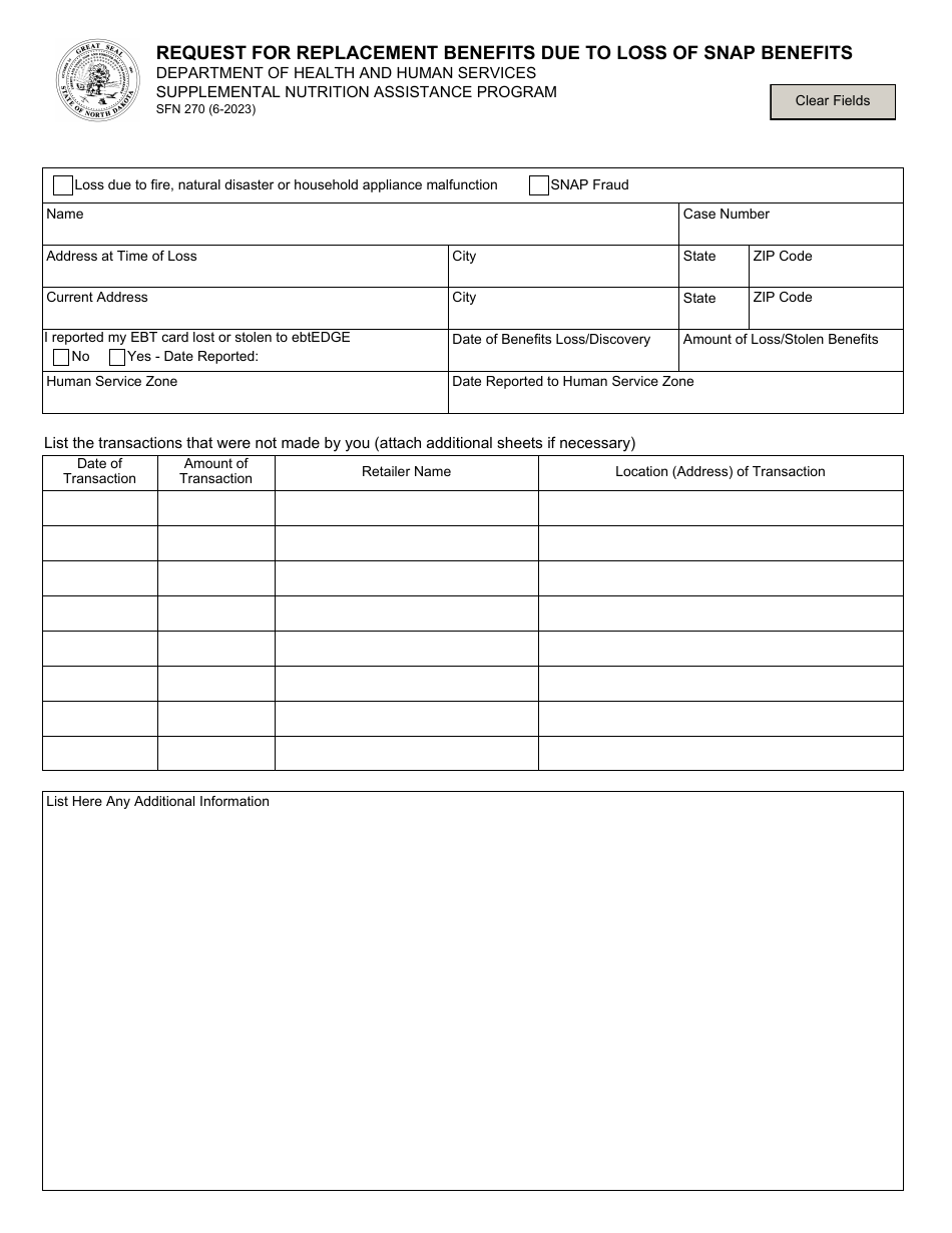 Form SFN270 - Fill Out, Sign Online and Download Fillable PDF, North ...