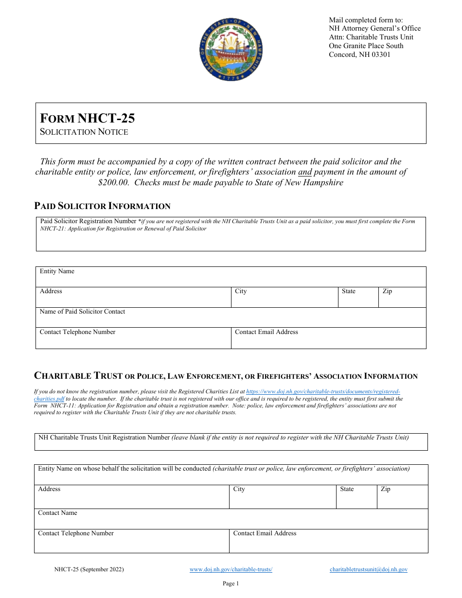 Form NHCT-25 Download Printable PDF or Fill Online Solicitation Notice ...