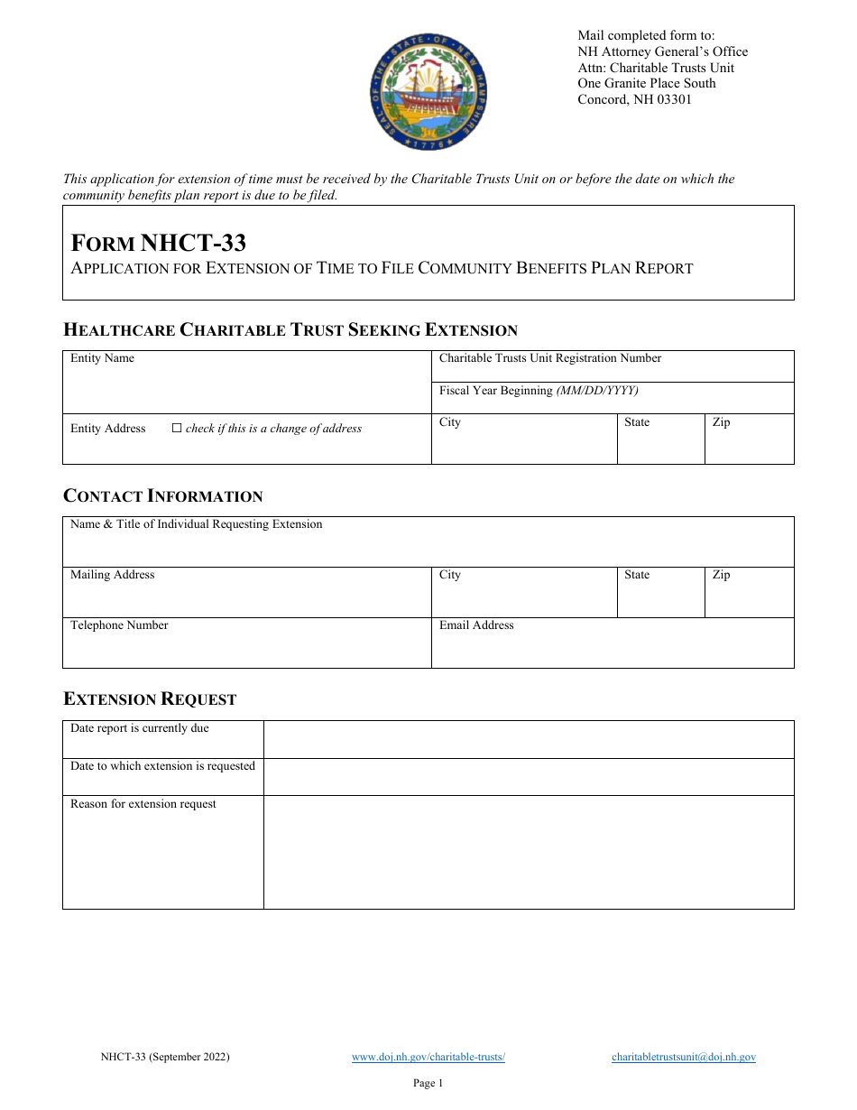 Form NHCT-33 Download Printable PDF or Fill Online Application for ...