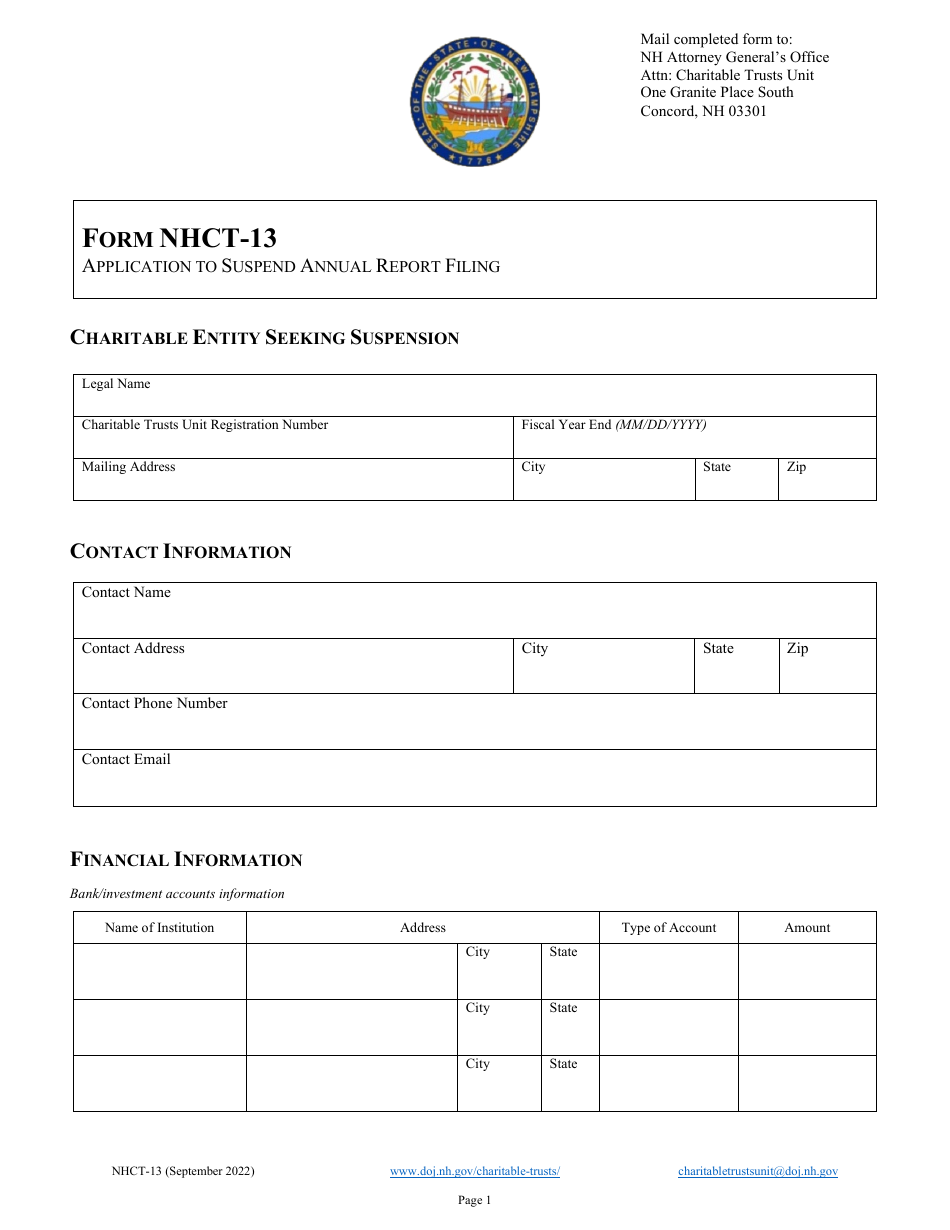 Form NHCT-13 - Fill Out, Sign Online and Download Printable PDF, New ...