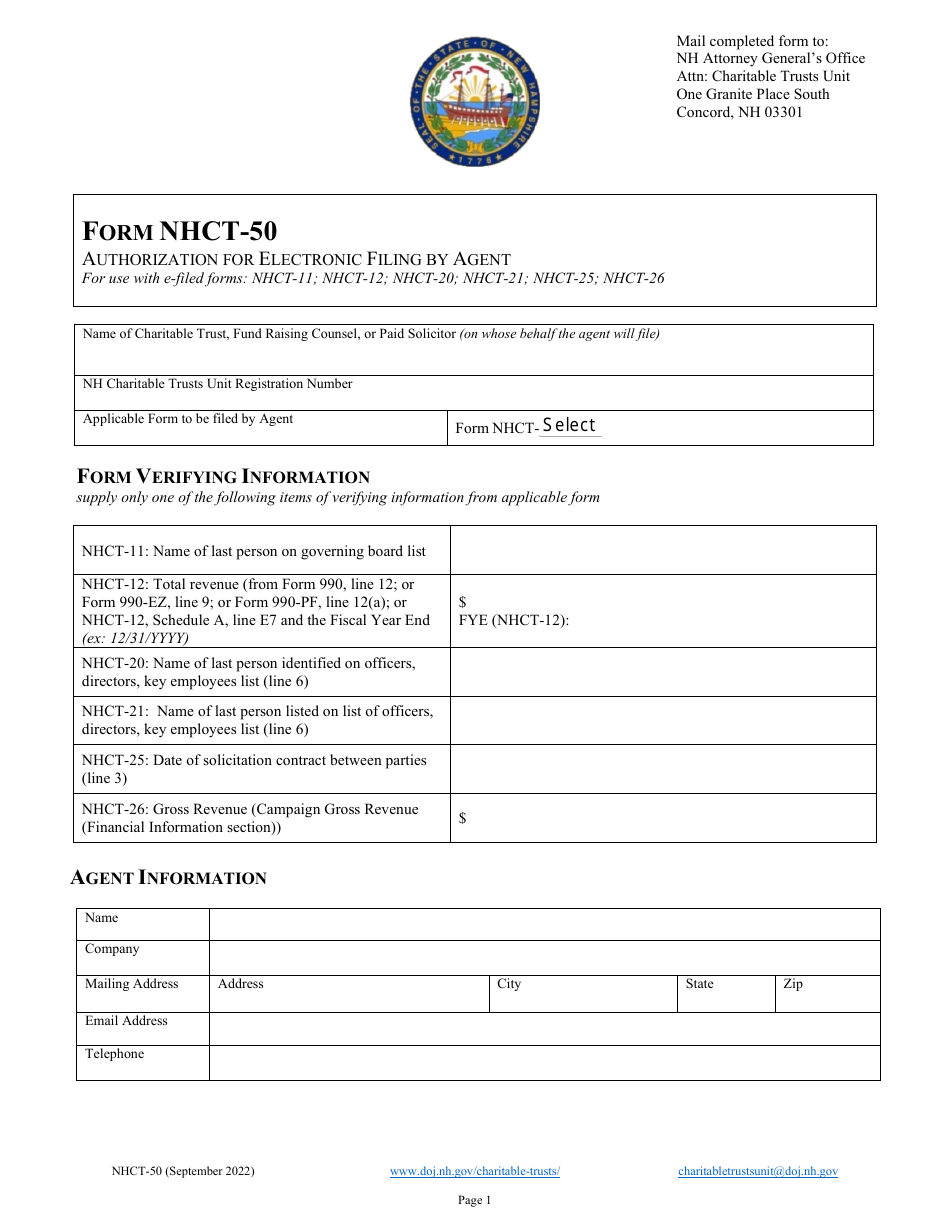 Form NHCT-50 Download Fillable PDF or Fill Online Authorization for ...