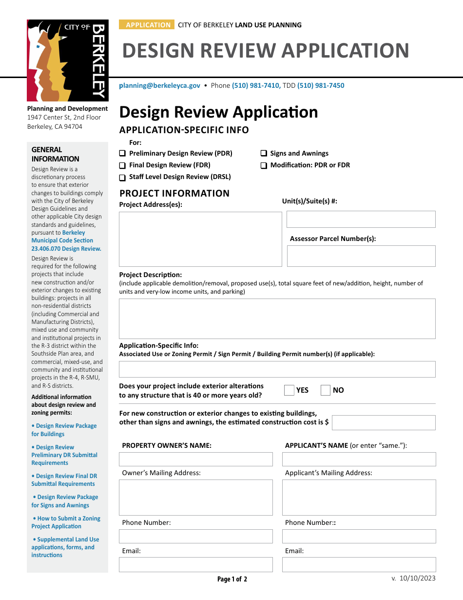 City of Berkeley, California Design Review Application - Fill Out, Sign ...