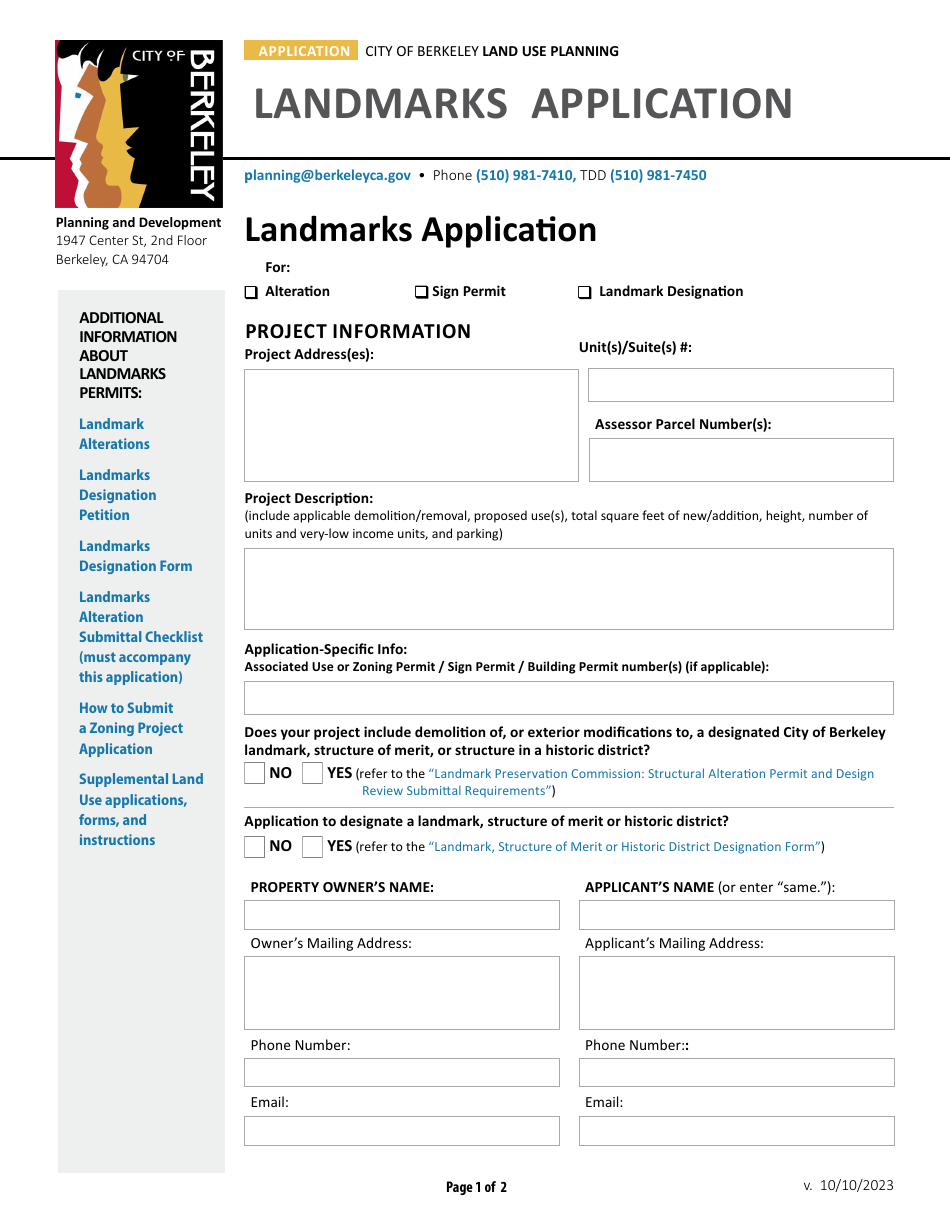 City of Berkeley, California Landmarks Application - Fill Out, Sign Online and Download PDF ...