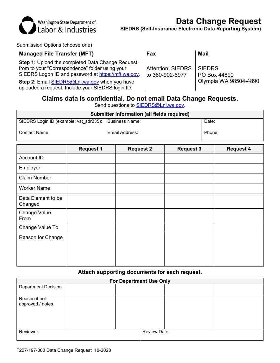 Form F207-197-000 Download Fillable PDF or Fill Online Data Change Request - Siedrs (Self ...