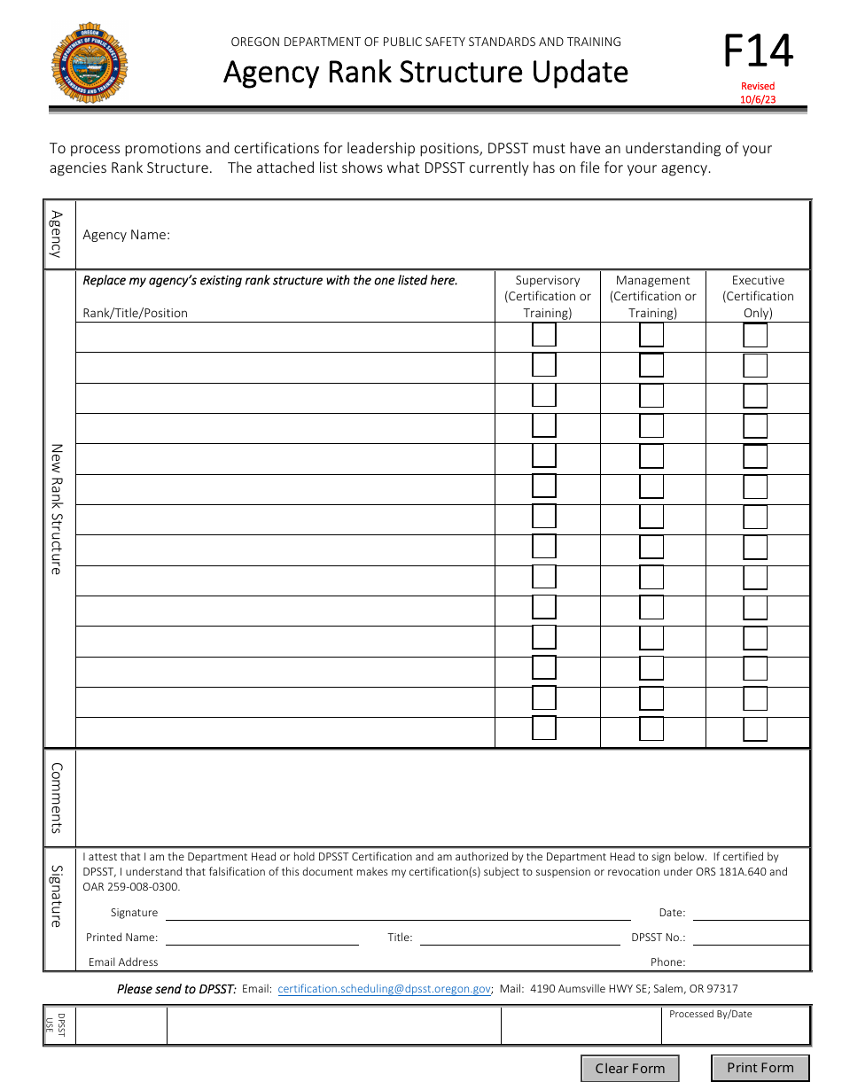 Form F14 Download Fillable PDF or Fill Online Agency Rank Structure ...