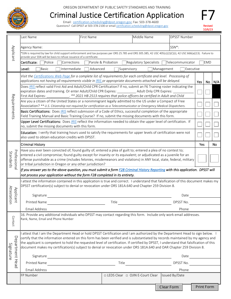 Form F7 Download Fillable PDF or Fill Online Criminal Justice ...