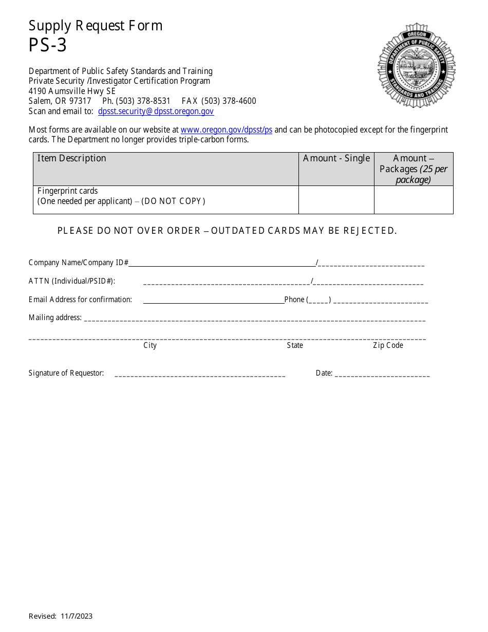 Form PS-3 Download Fillable PDF or Fill Online Supply Request Form ...