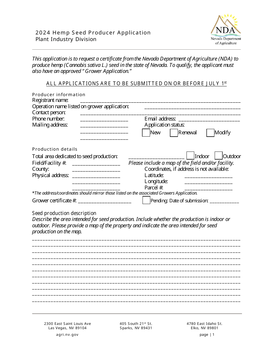 2024 Nevada Hemp Seed Producer Application Download Fillable PDF ...