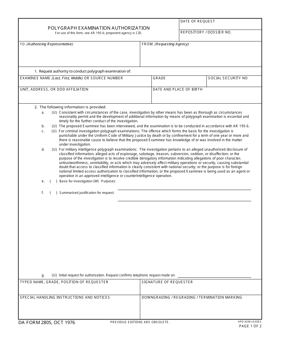 DA Form 2805 - Fill Out, Sign Online and Download Fillable PDF ...